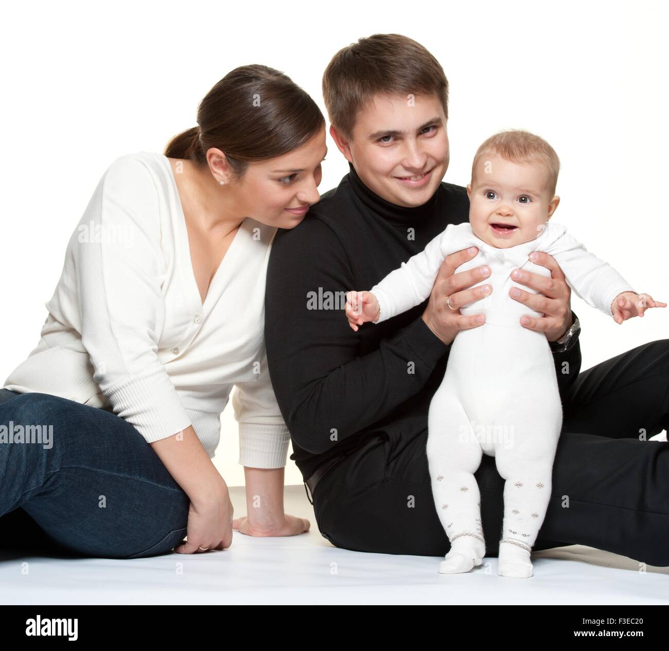 Happy family isolated on white background Stock Photo - Alamy