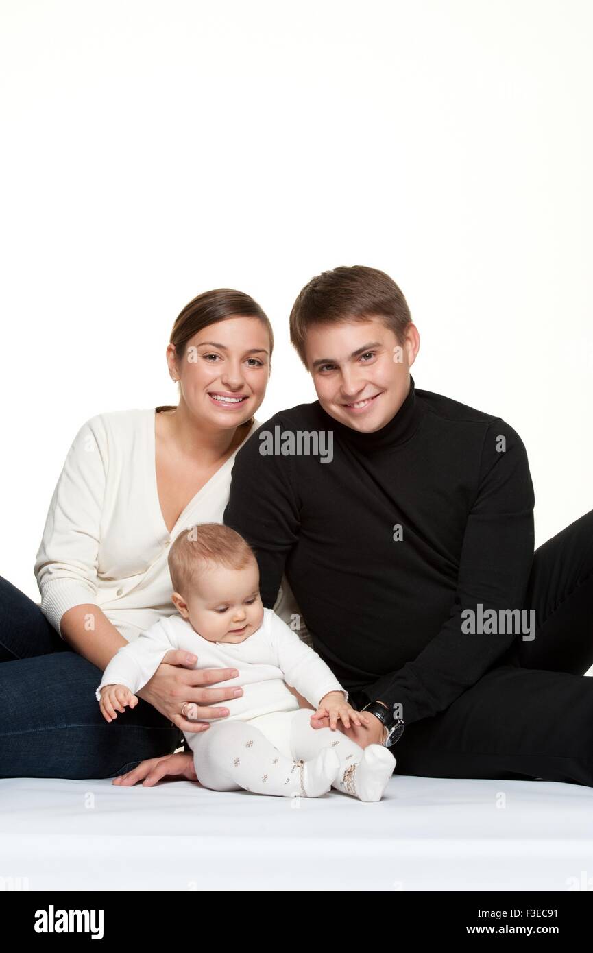 Happy family isolated on white background Stock Photo - Alamy