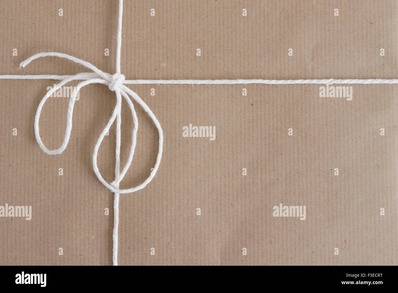 Parcel wrapped with brown paper and tied with string with copy space ...