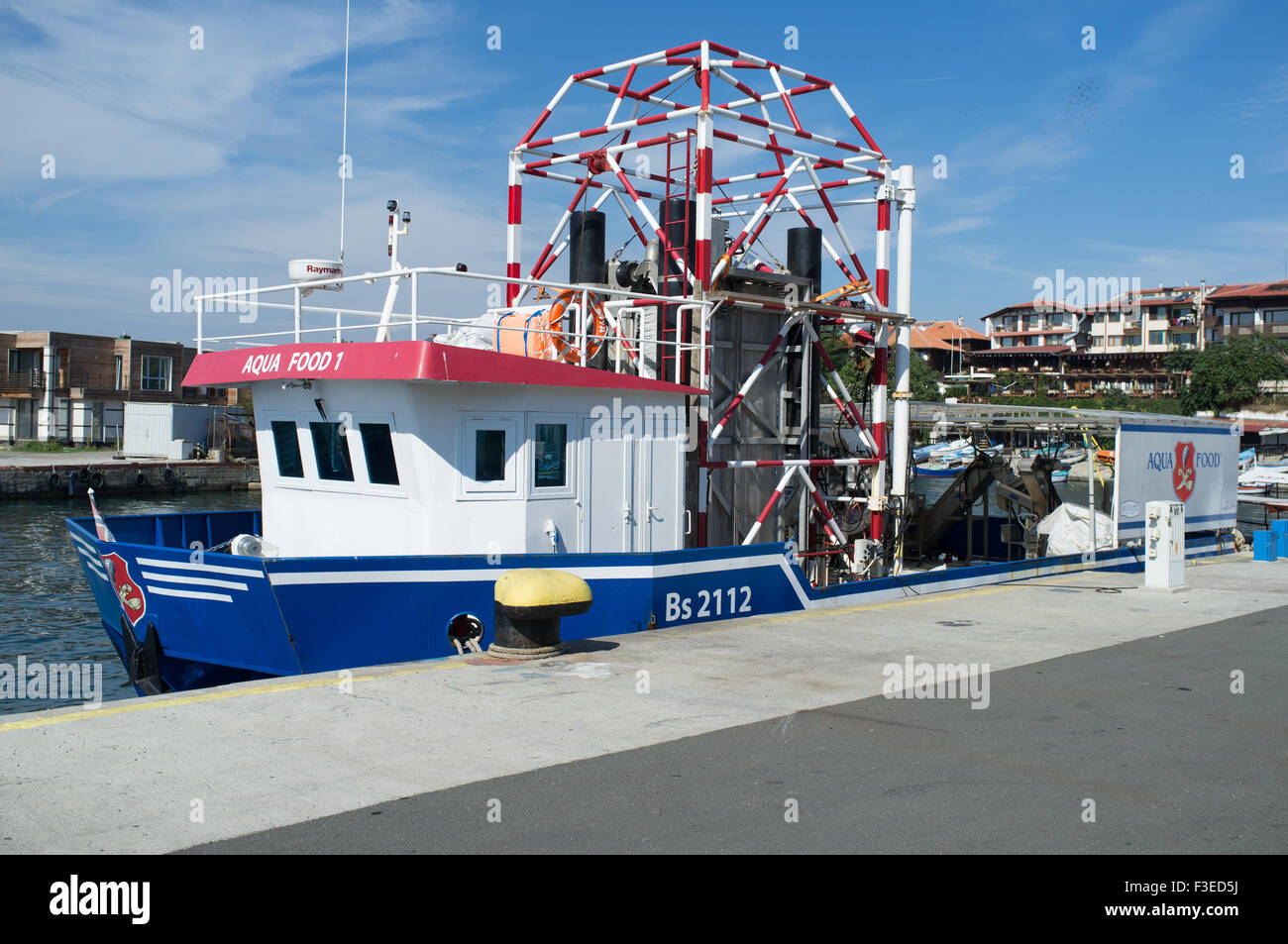 Mussel farm's vessel at mooring. Seaport of Nessebar, Bulgaria Stock ...