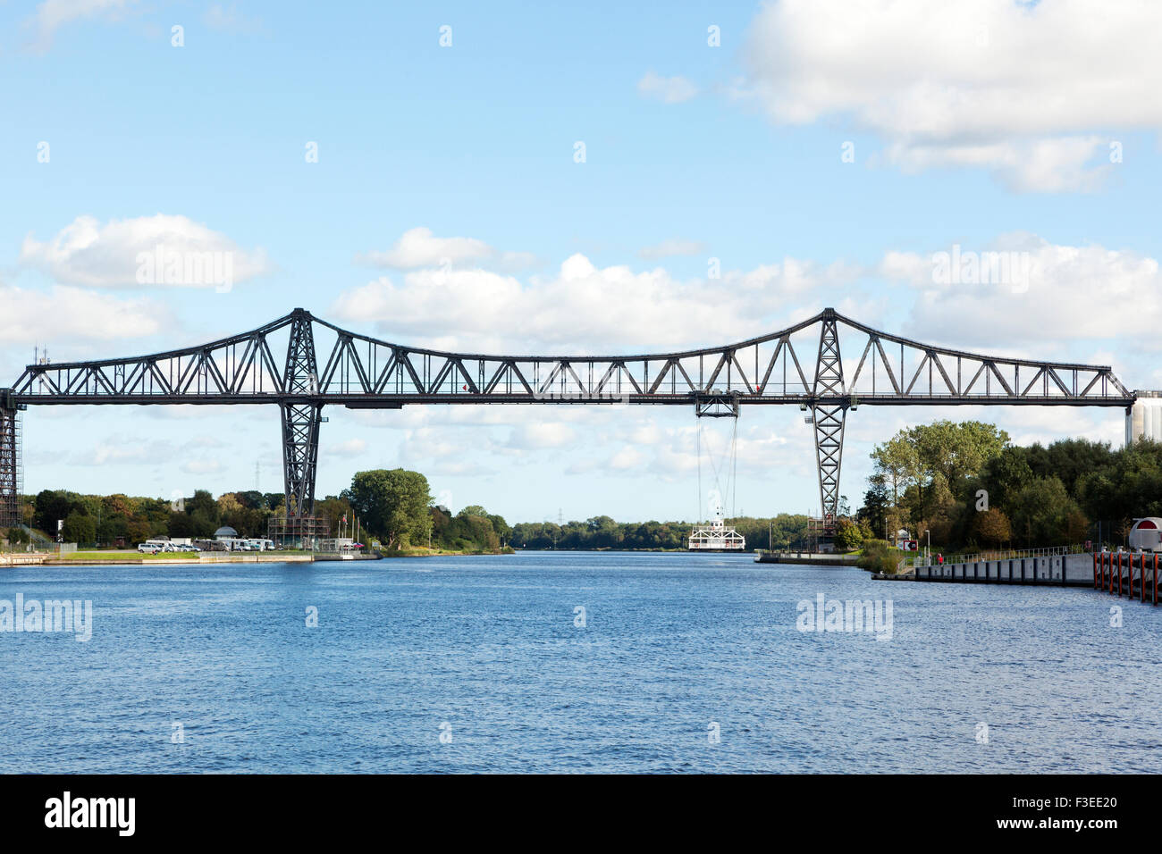 Rendsburg High Bridge with its suspension ferry across the Kiel Canal ...