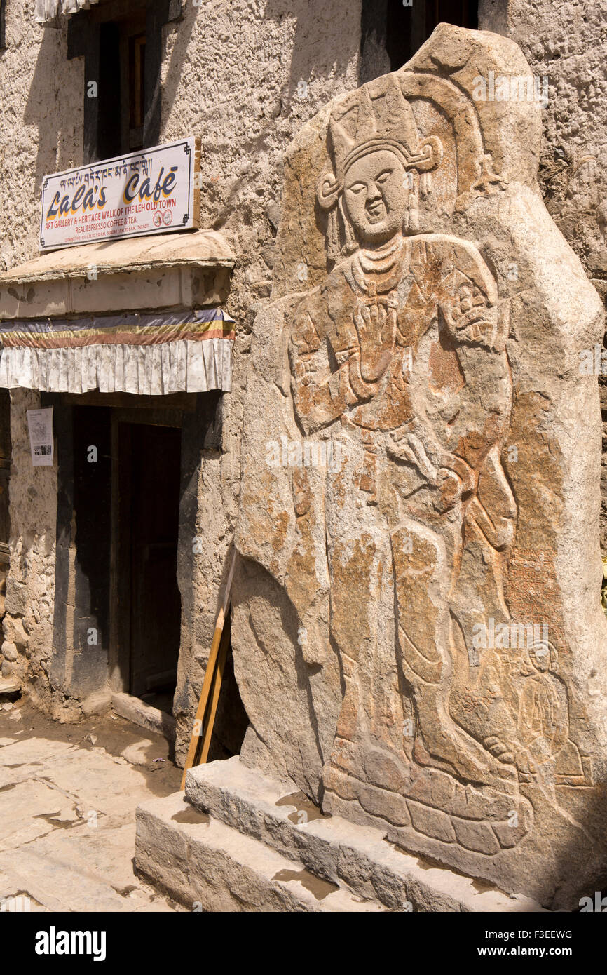 India, Jammu & Kashmir, Ladakh, Leh, C10th Buddhist carving outside ...