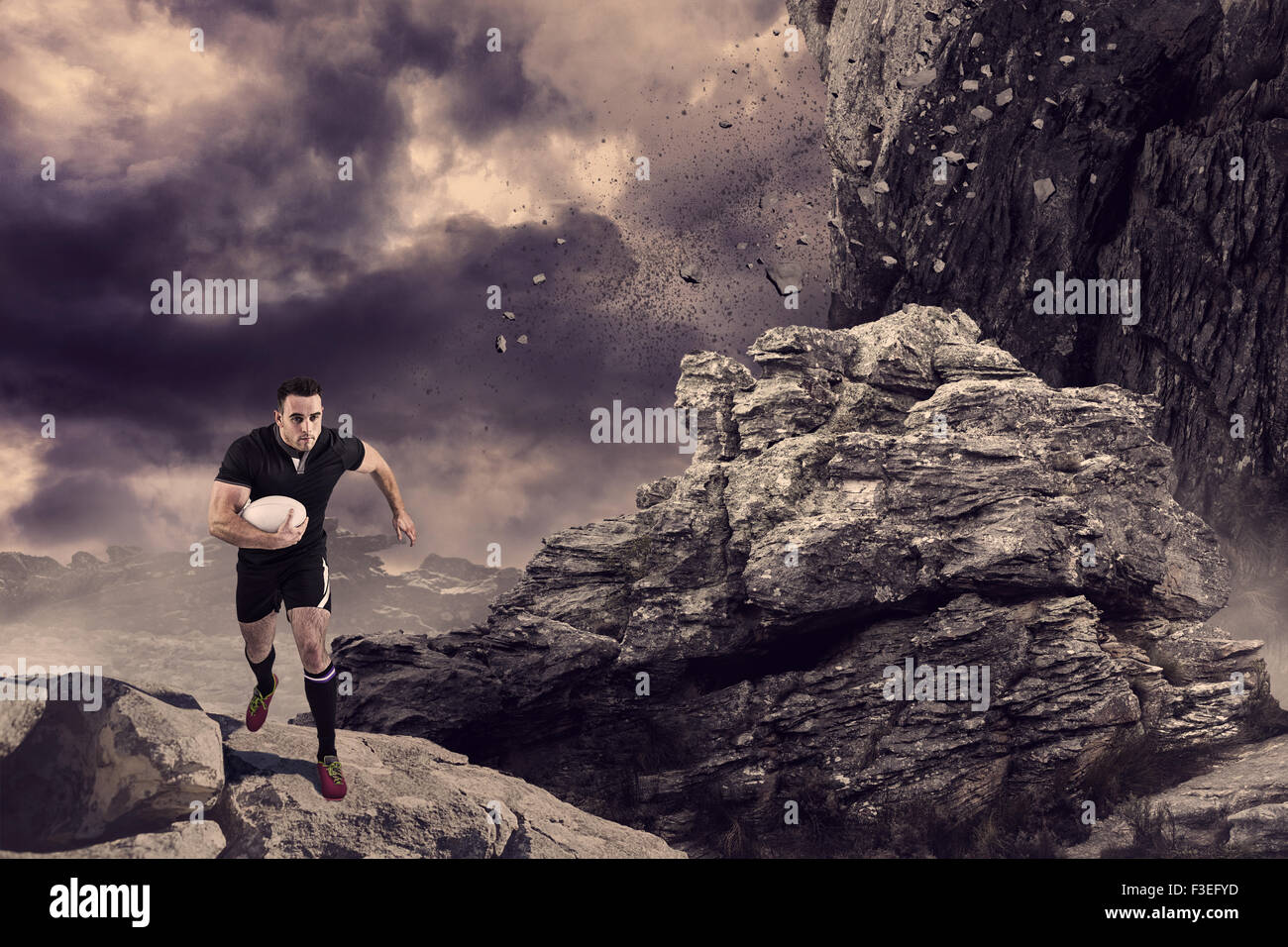 Composite image of rugby player running with the ball Stock Photo - Alamy