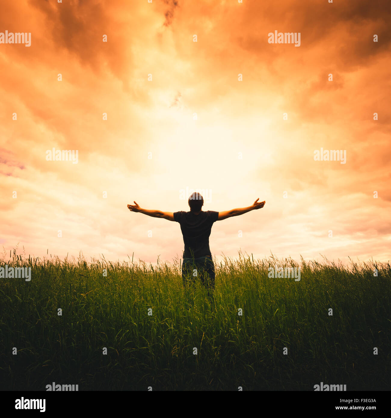 Silhouette of man and sunshine Stock Photo - Alamy