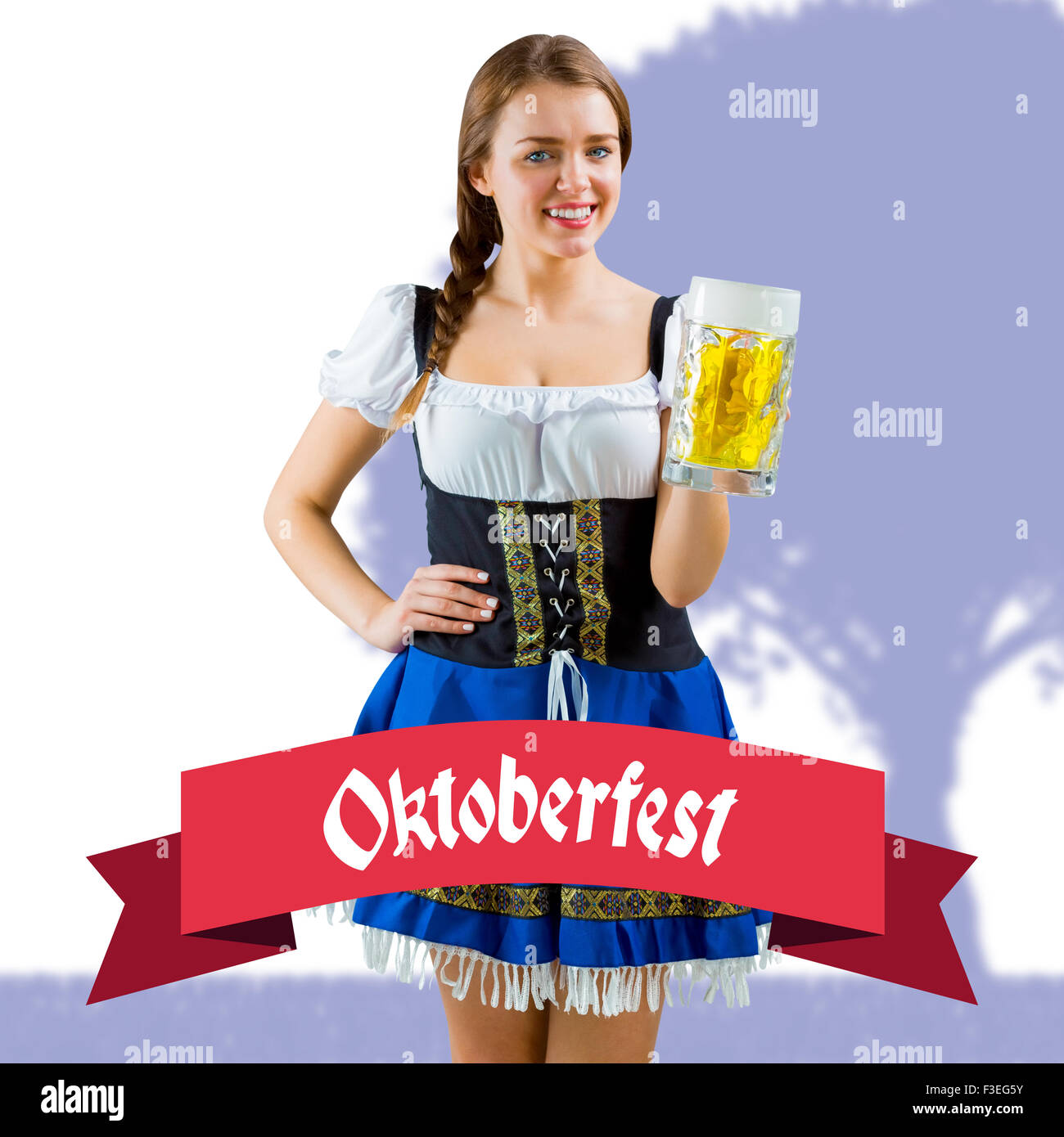 Composite Image Of Pretty Oktoberfest Girl Smiling At Camera Holding