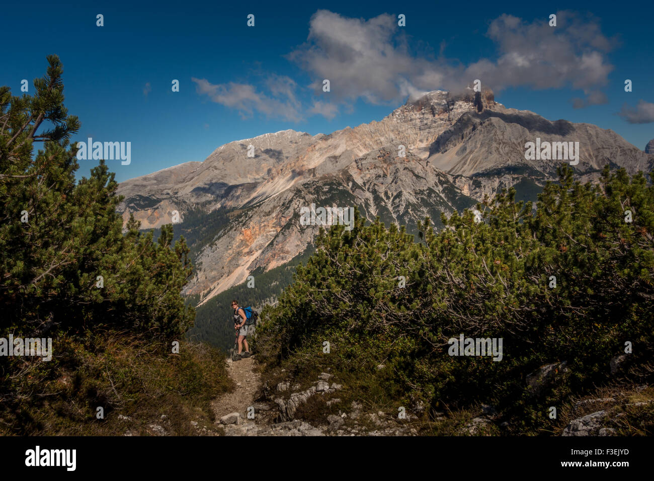 Woman person on the descent path from Via Ferrata Ettore Bovero on Col ...