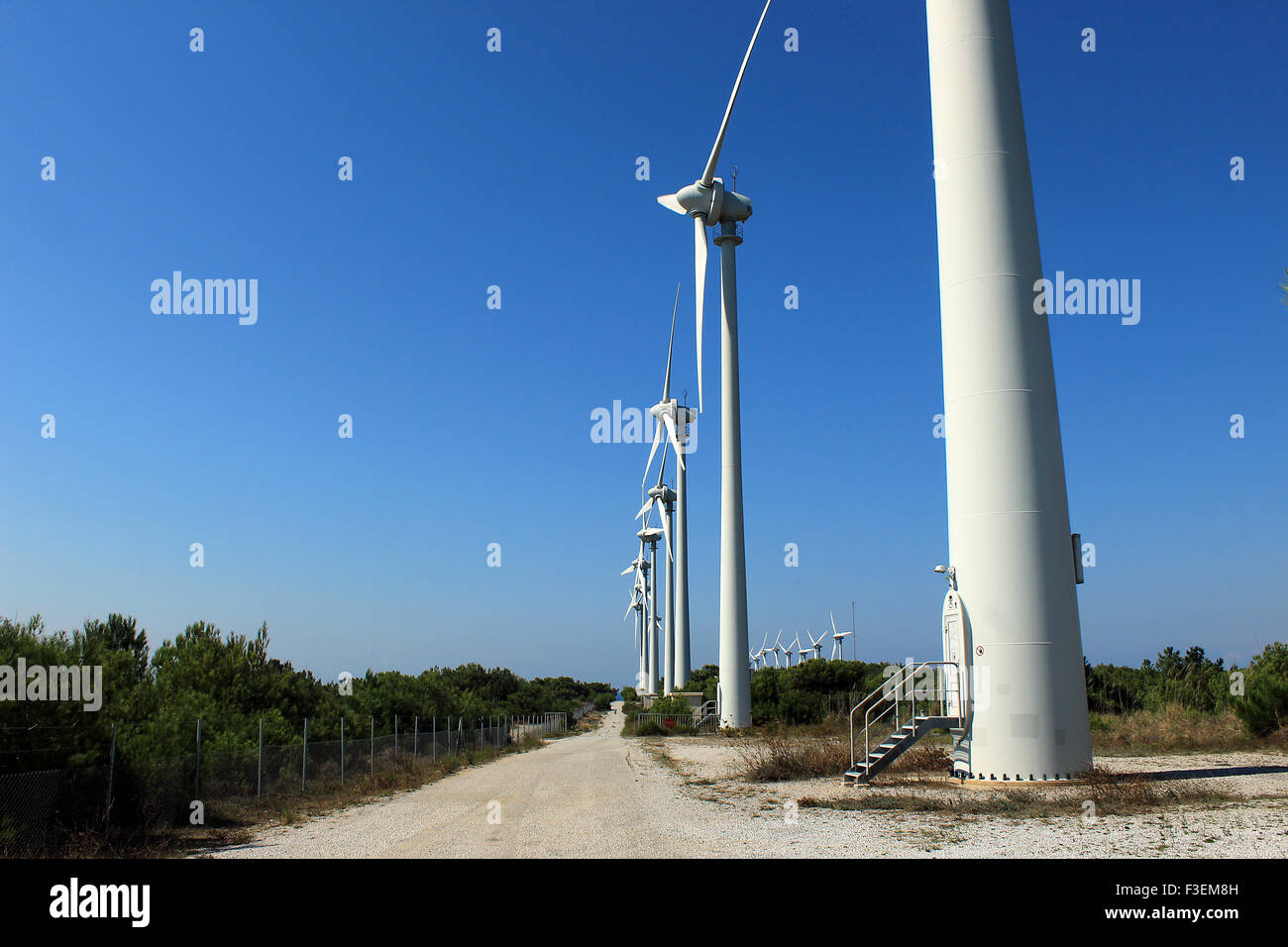 Wind turbines producing clean electricity in Bozcaada Turkey Stock ...
