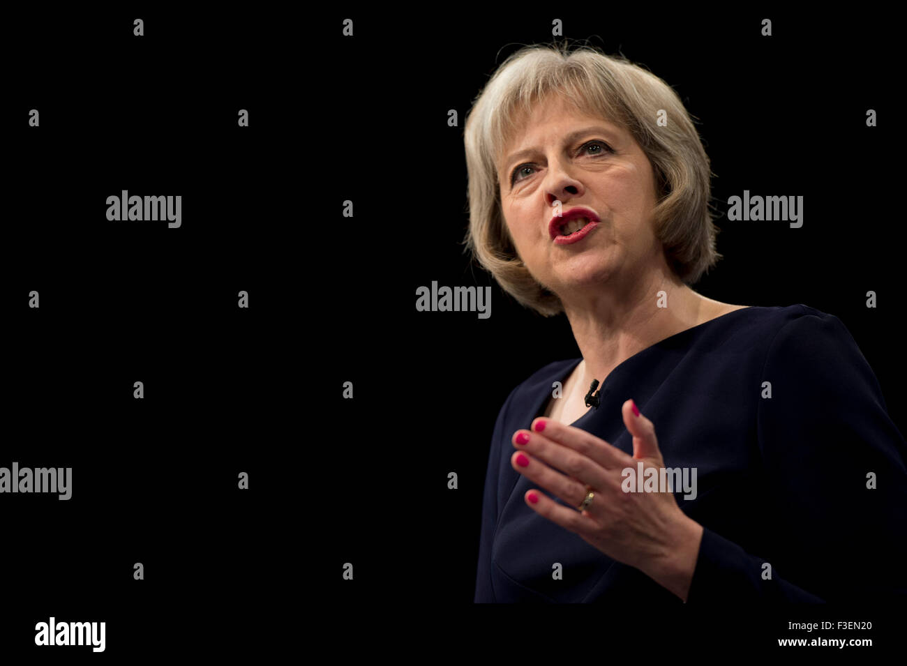 Manchester, UK. 6th October 2015. The Rt Hon Theresa May MP, Secretary ...