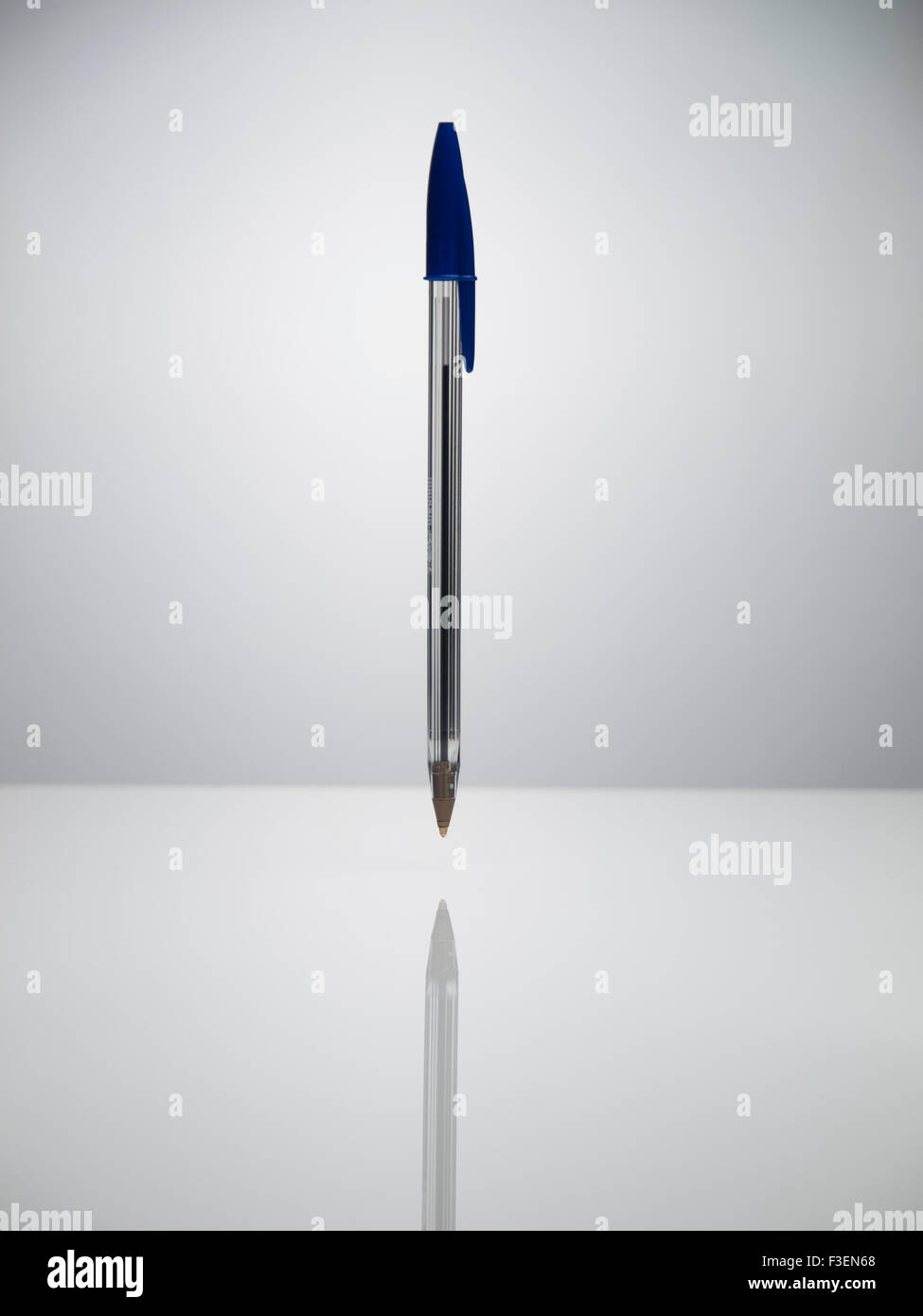 Bic Crystal Blue Pen suspended on white background Stock Photo - Alamy