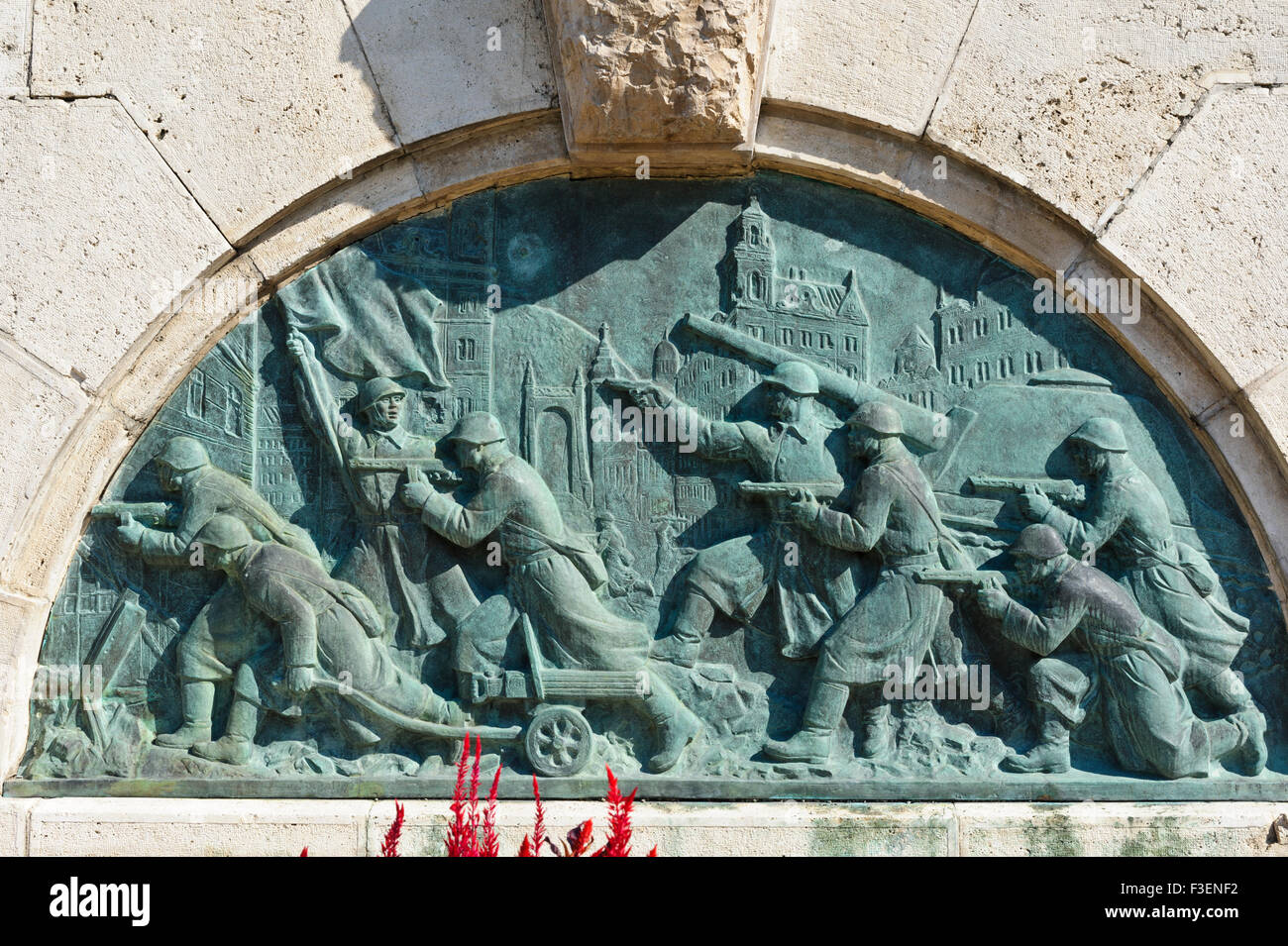 Bas relief of soldiers fighting on the front of the column of the ...