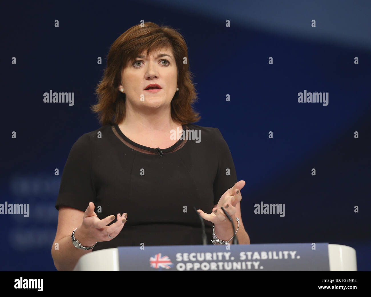 Manchester, UK. 6th October, 2015. Nicky Morgan Mp Secretary Of State ...