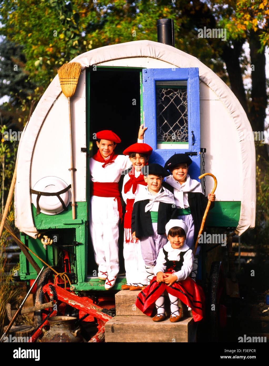 Basque People, Family of Basque Children in colorful traditional dress ...
