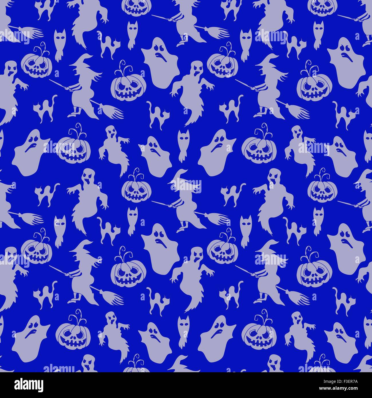 Halloween Pattern Silhouette over Blue Background Stock Vector Image ...