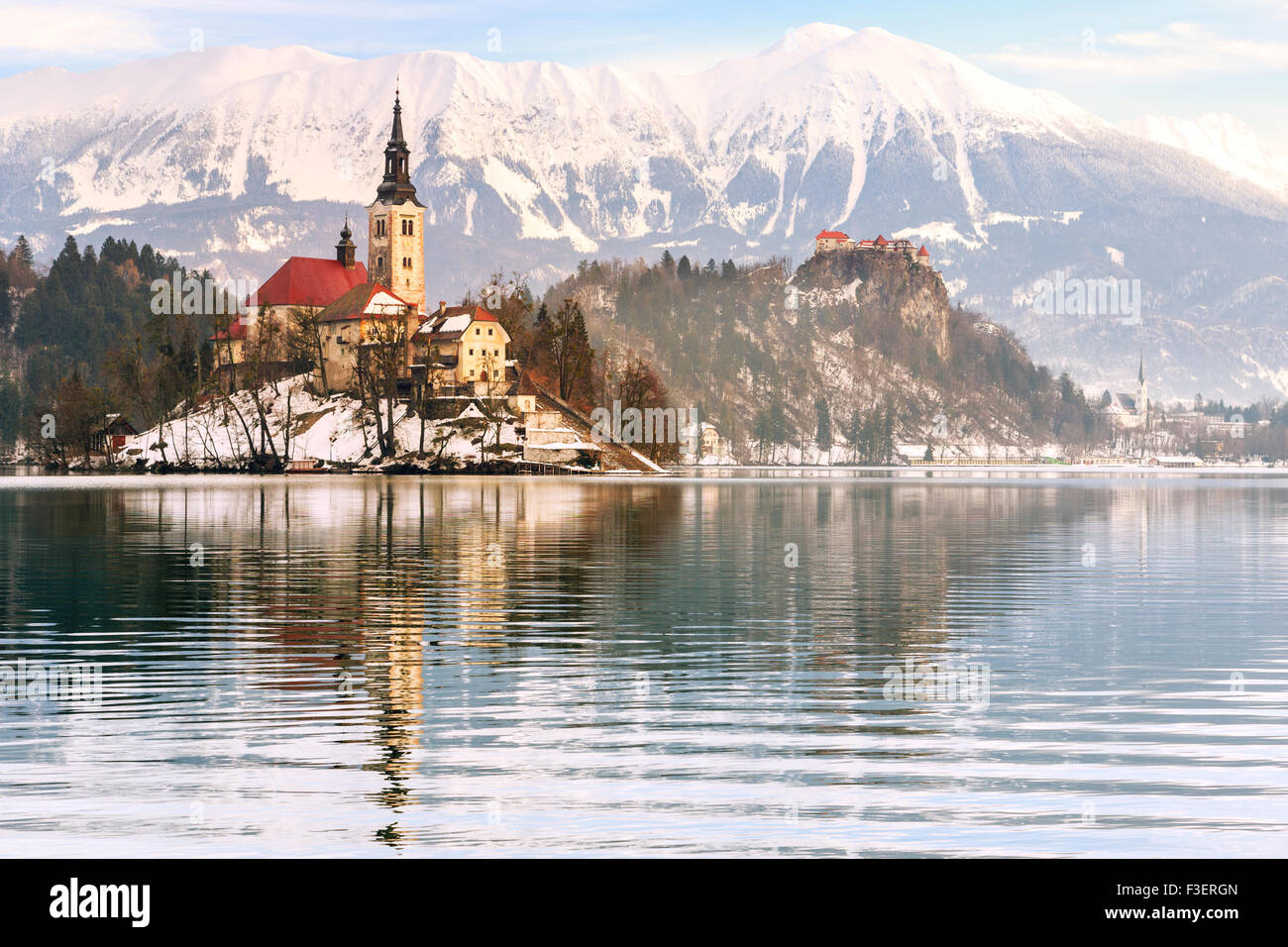 View of bled island on lake bled at sunrise bled hi-res stock photography and images - Alamy