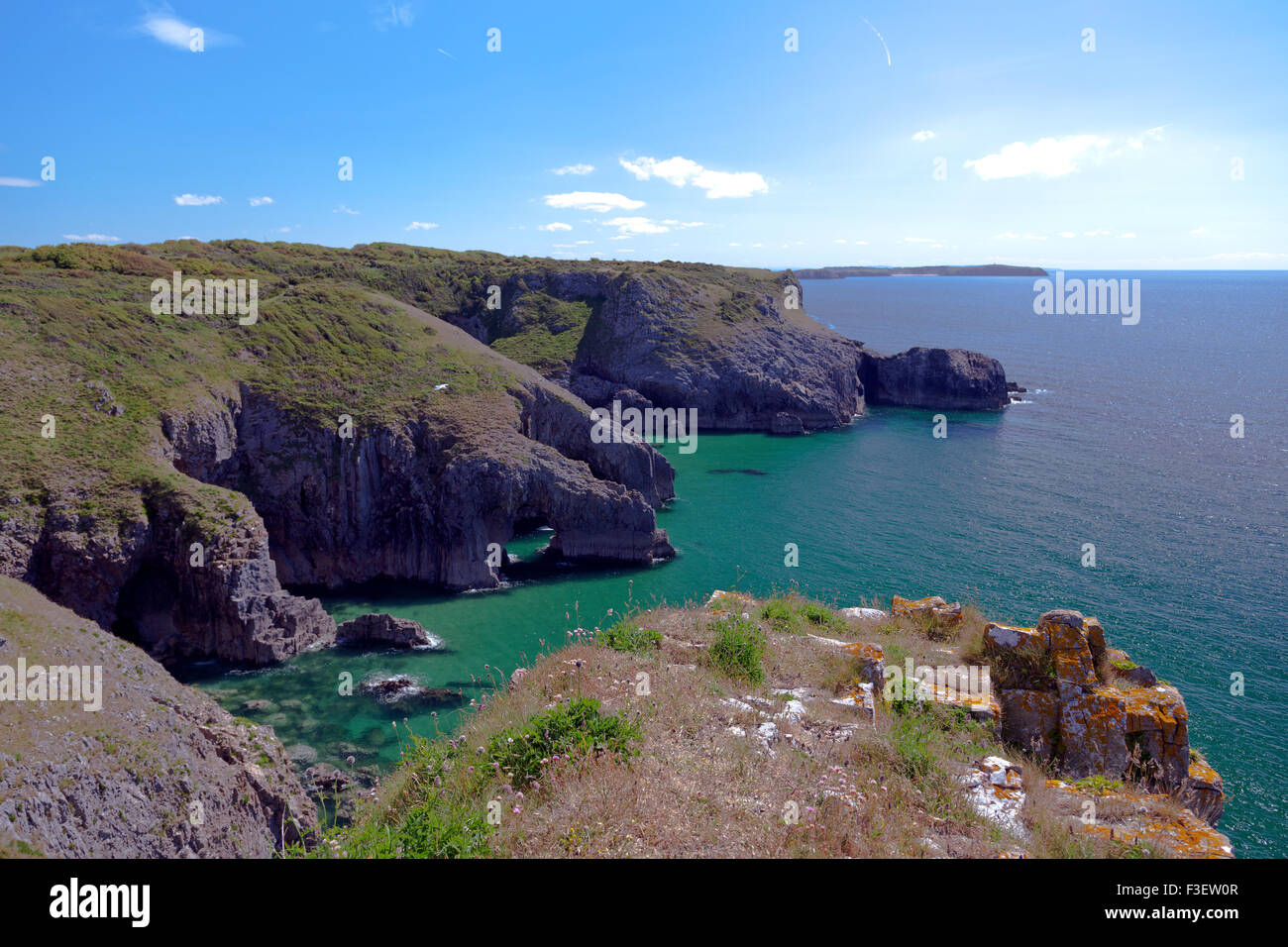Looking along the dramatic coastal scenery towards Lydstep Point ...