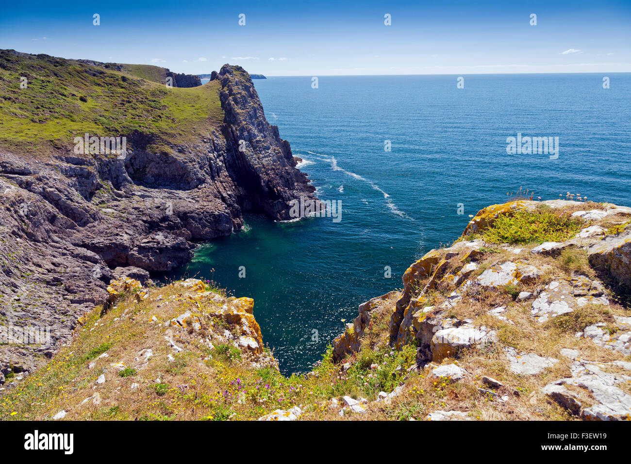 Looking along the dramatic coastal scenery towards Lydstep Point in the ...