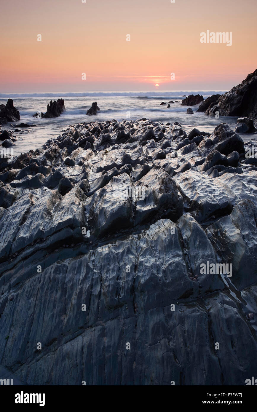 Barricane Beach at Sunset, Woolacombe, North Devon, England, UK Stock ...