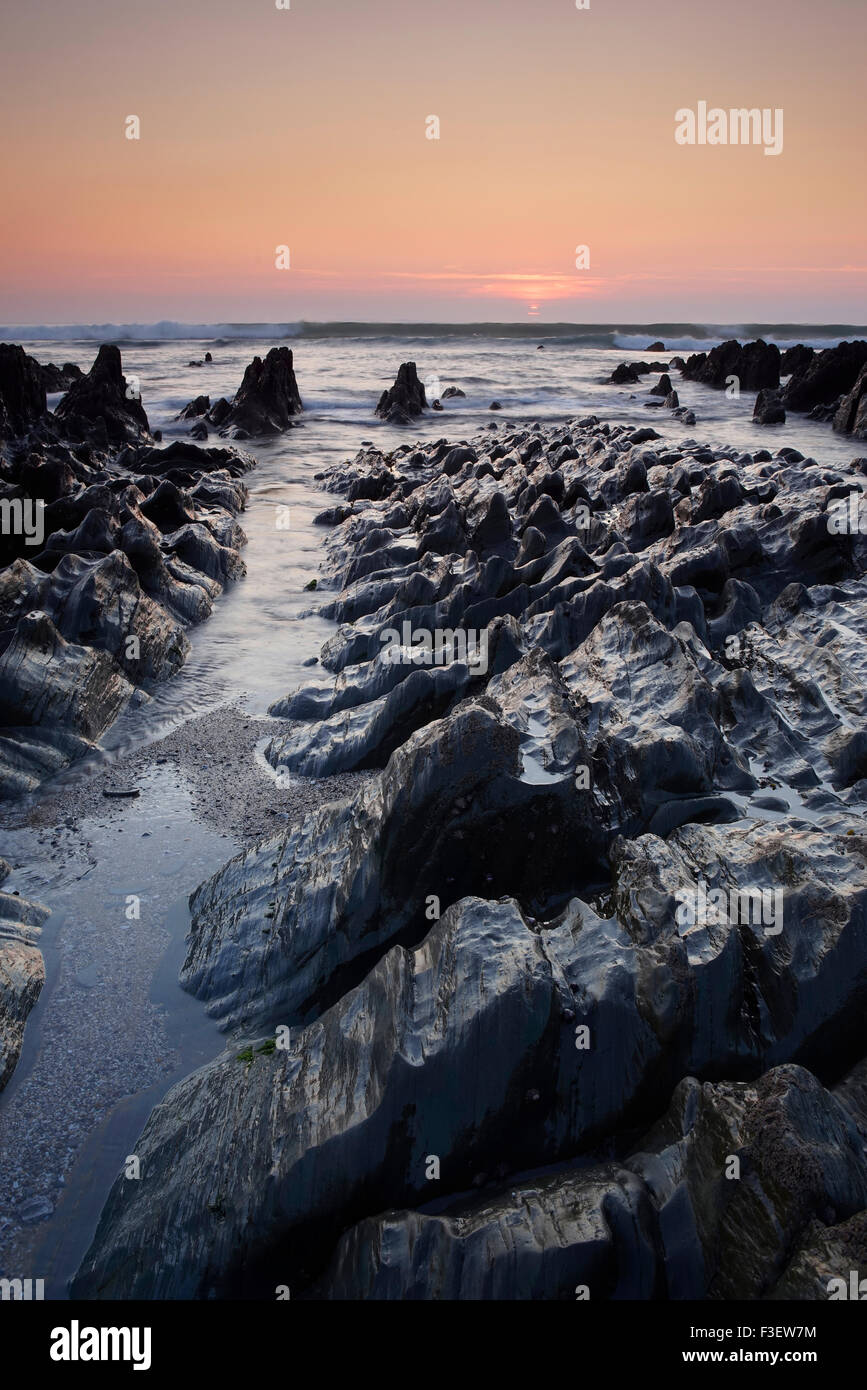 Barricane Beach at Sunset, Woolacombe, North Devon, England, UK Stock ...