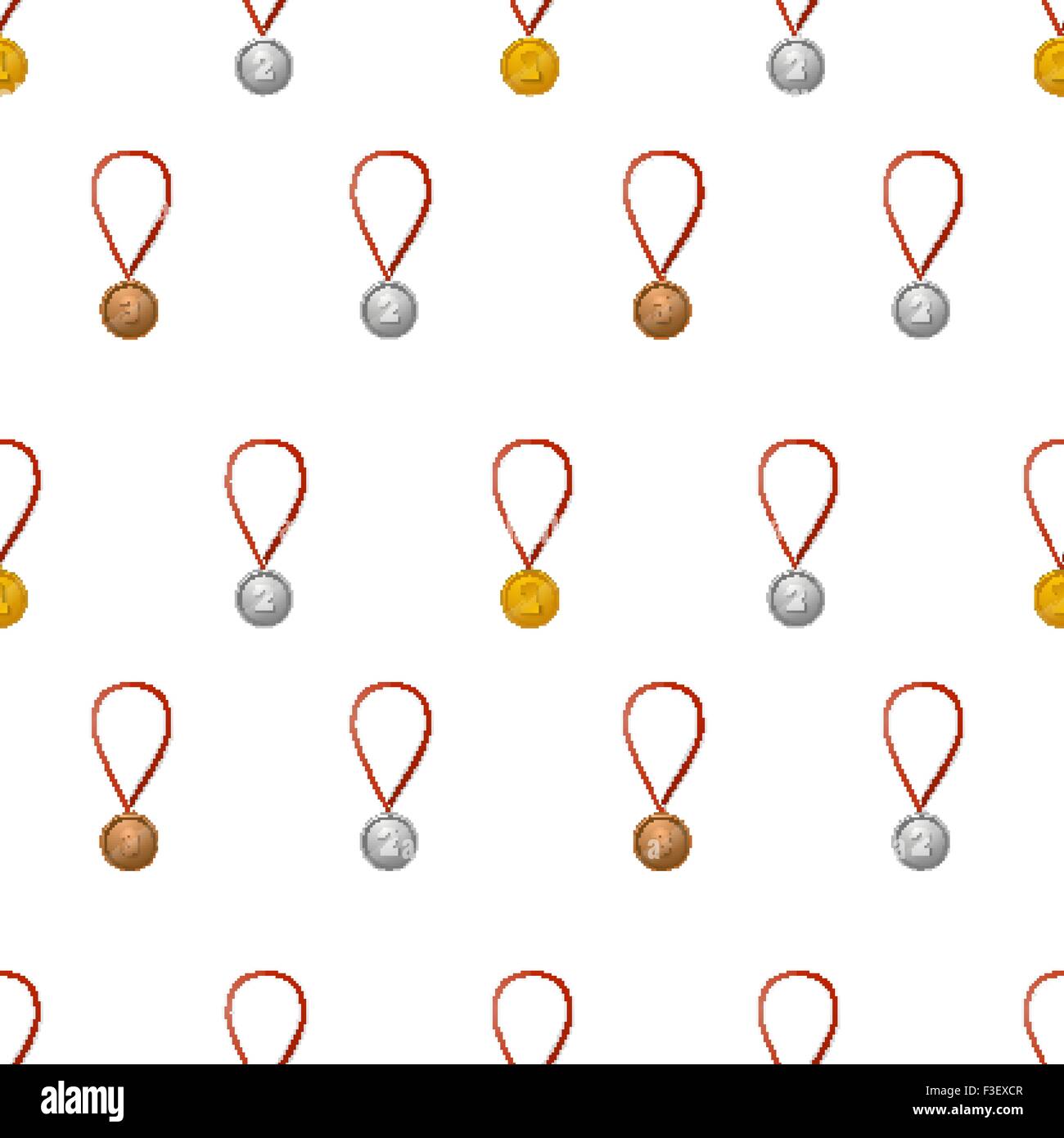 Gold, silver ang bronze medals with ribbon on white seamless pattern ...