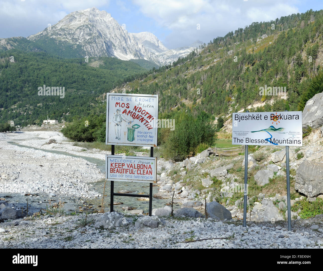 Sign for The Accursed Mountains, Prokletije, Bjeshkët e Namuna, which ...