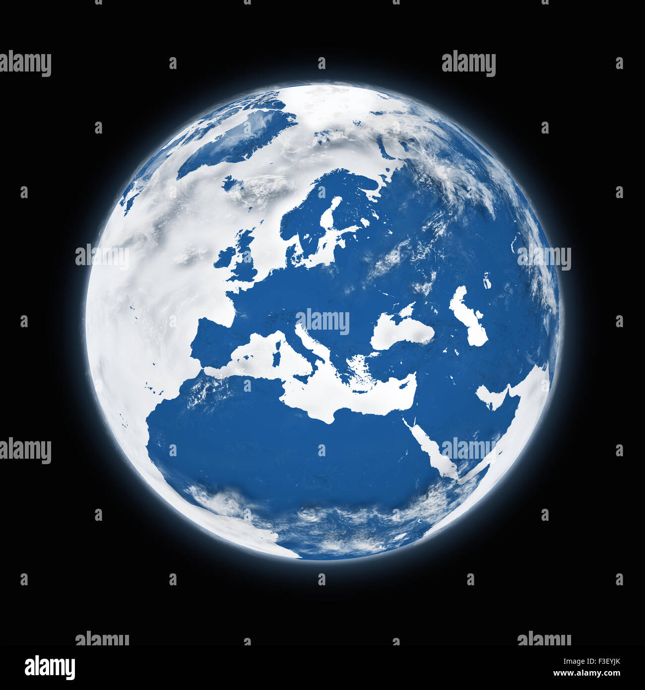 Europe on blue planet Earth isolated on black background. Highly ...