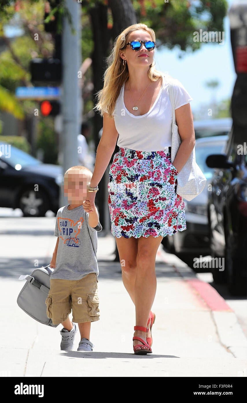 Reese Witherspoon walking with her son Featuring: Reese Witherspoon ...