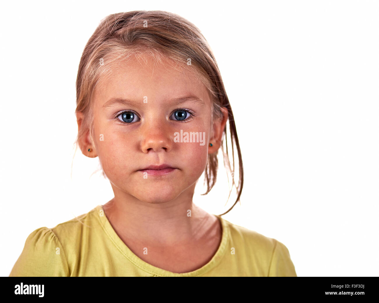Little girl portrait grimace over white background Stock Photo - Alamy