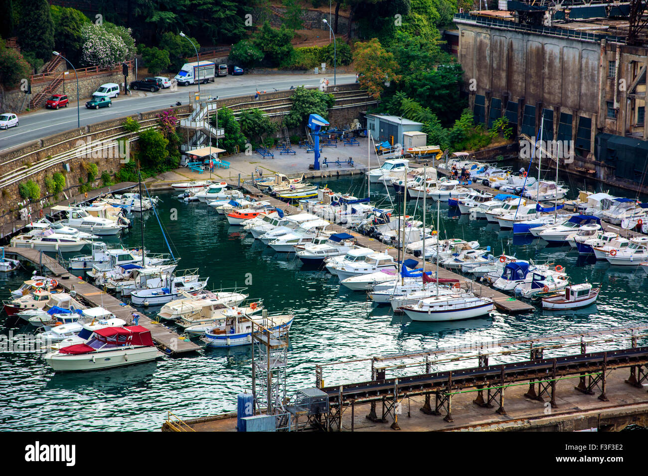 Overview of Sailboats and Yachts Anchored in Small Marina and ...