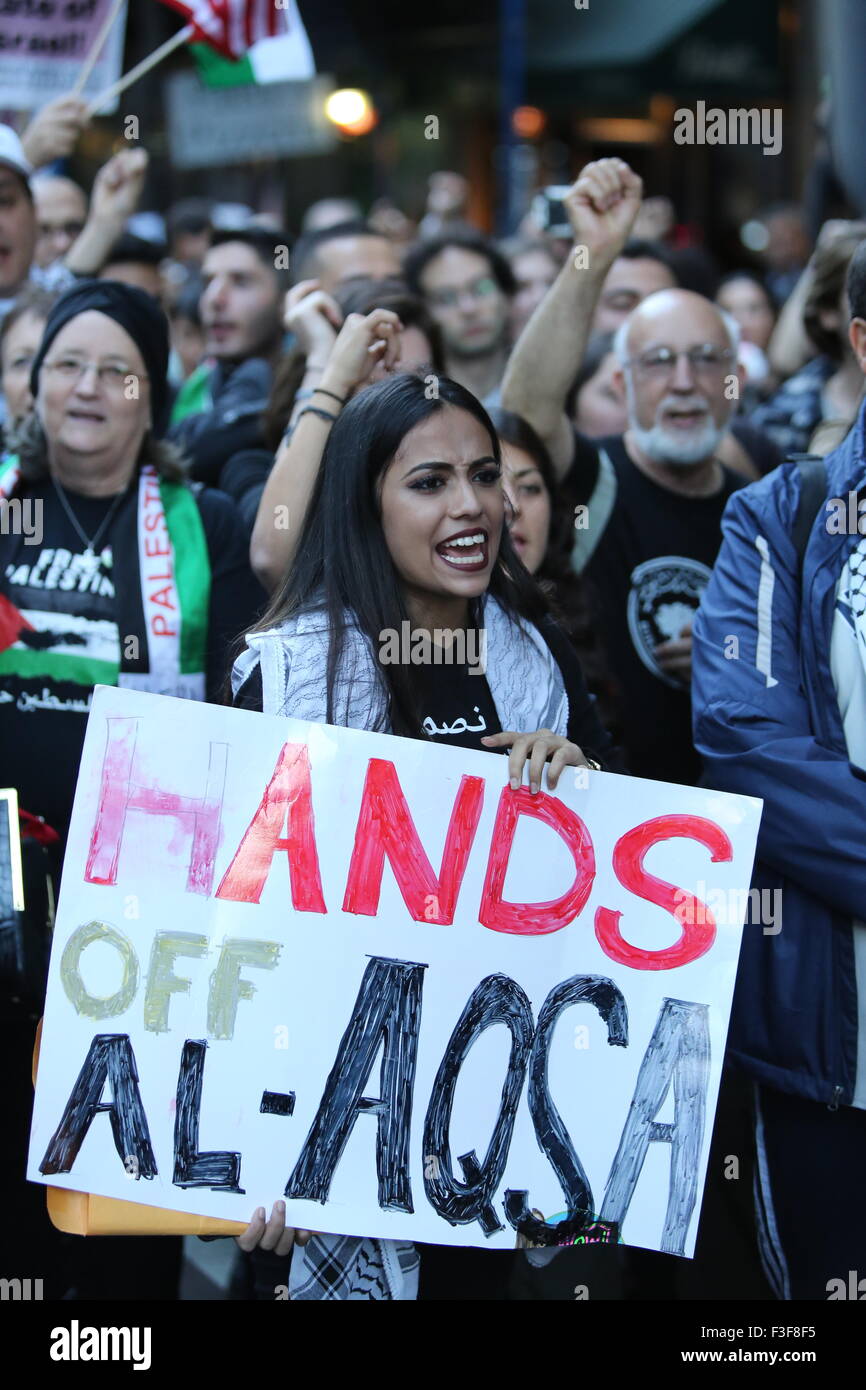 New York City, United States. 06th Oct, 2015. Hands off Al-Aqsa sign ...