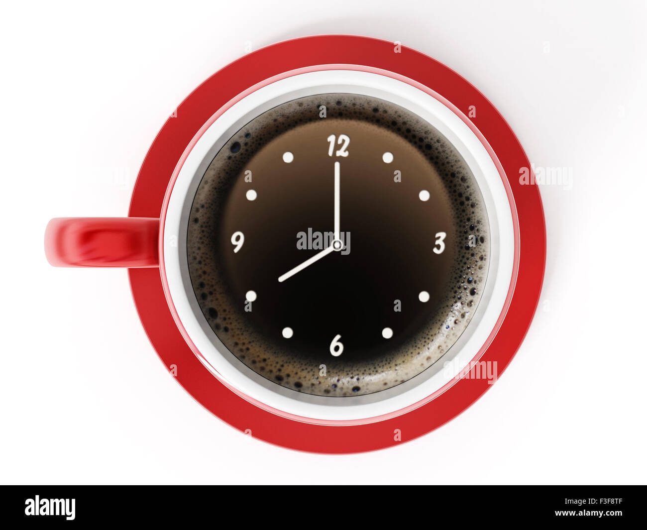 Clock pointing 8 o'clock on red coffe cup Stock Photo - Alamy