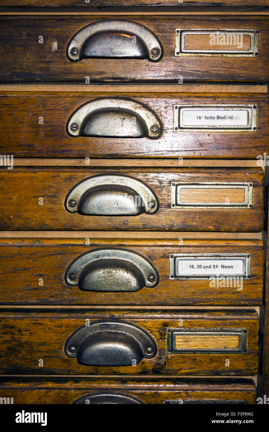 Drawers of a printer's cabinet Stock Photo - Alamy
