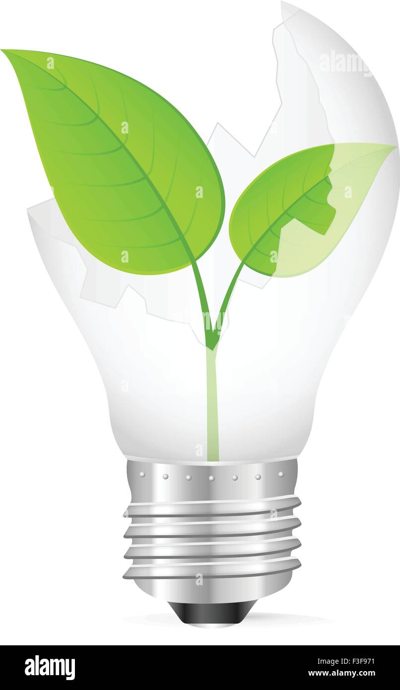 Broken light bulb with leaf on a white background. Vector illustration ...