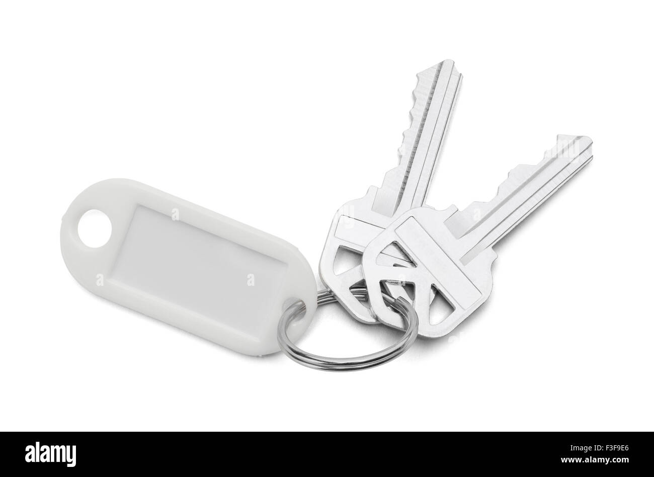 Pair of House Keys With White Key Chain Isolated on White Background ...