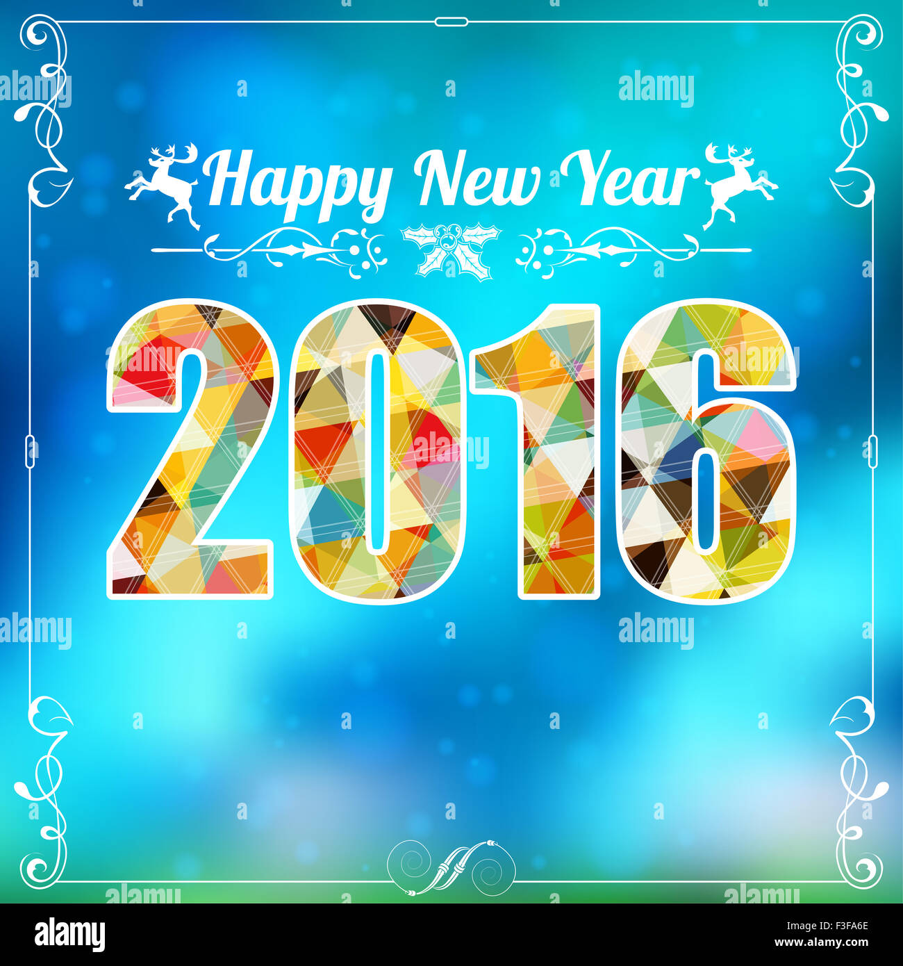 Retro New Year Frame with Deer, Triangle Number 2016 and Calligraphic ...