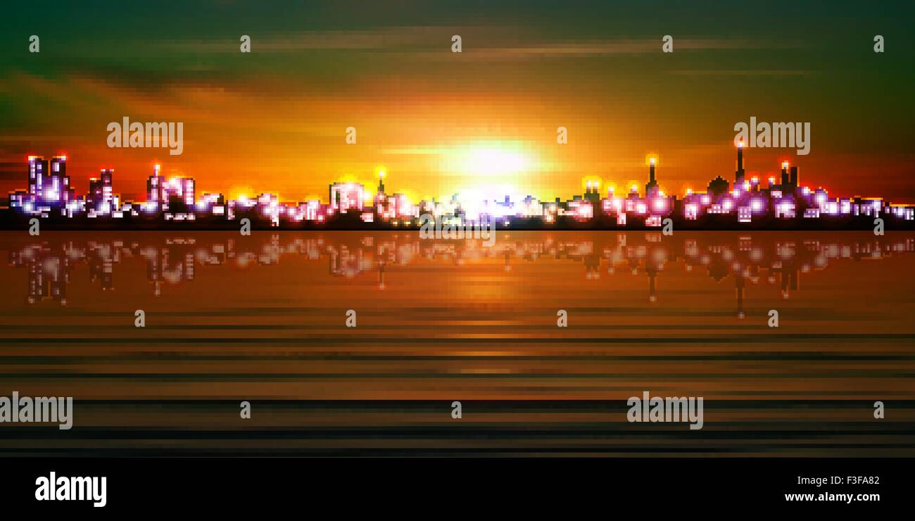 abstract green sunset background with silhouette of Tallinn vector ...