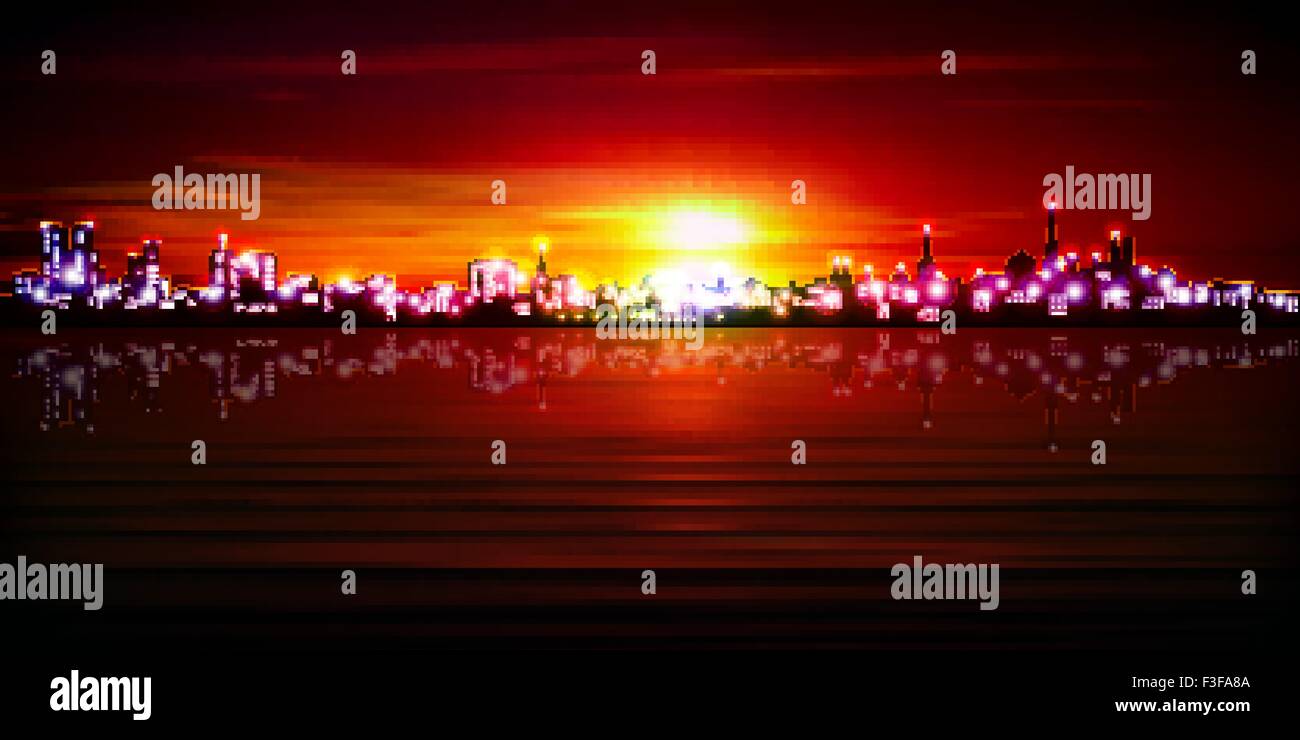 abstract red sunset background with silhouette of Tallinn vector ...