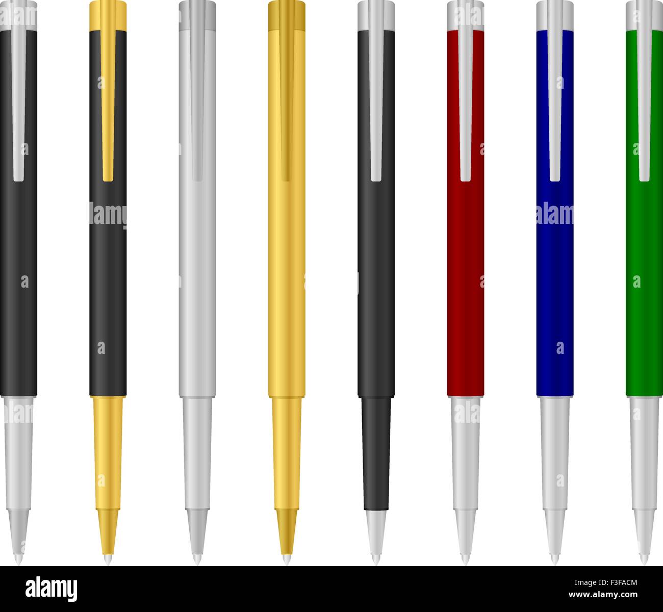 Eight ballpoints on a white background. Vector illustration Stock ...