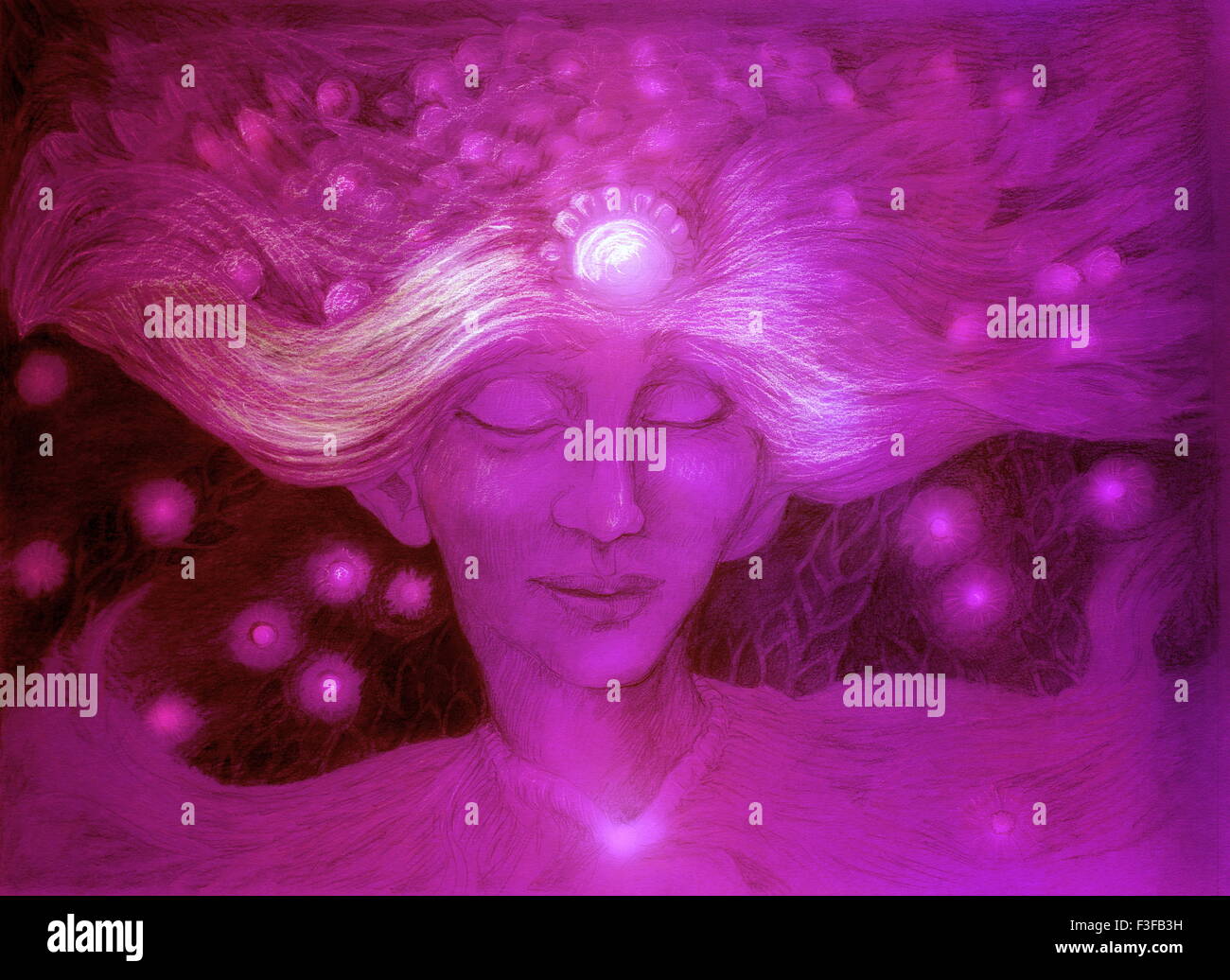 Purple god of the starry wind, ornamental detailed drawing of elven man ...