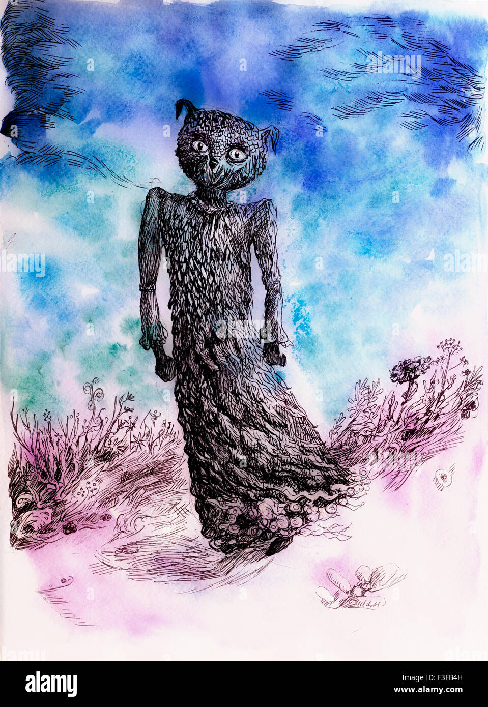 Dream creature, detailed colorful artwork in blue and purple Stock ...