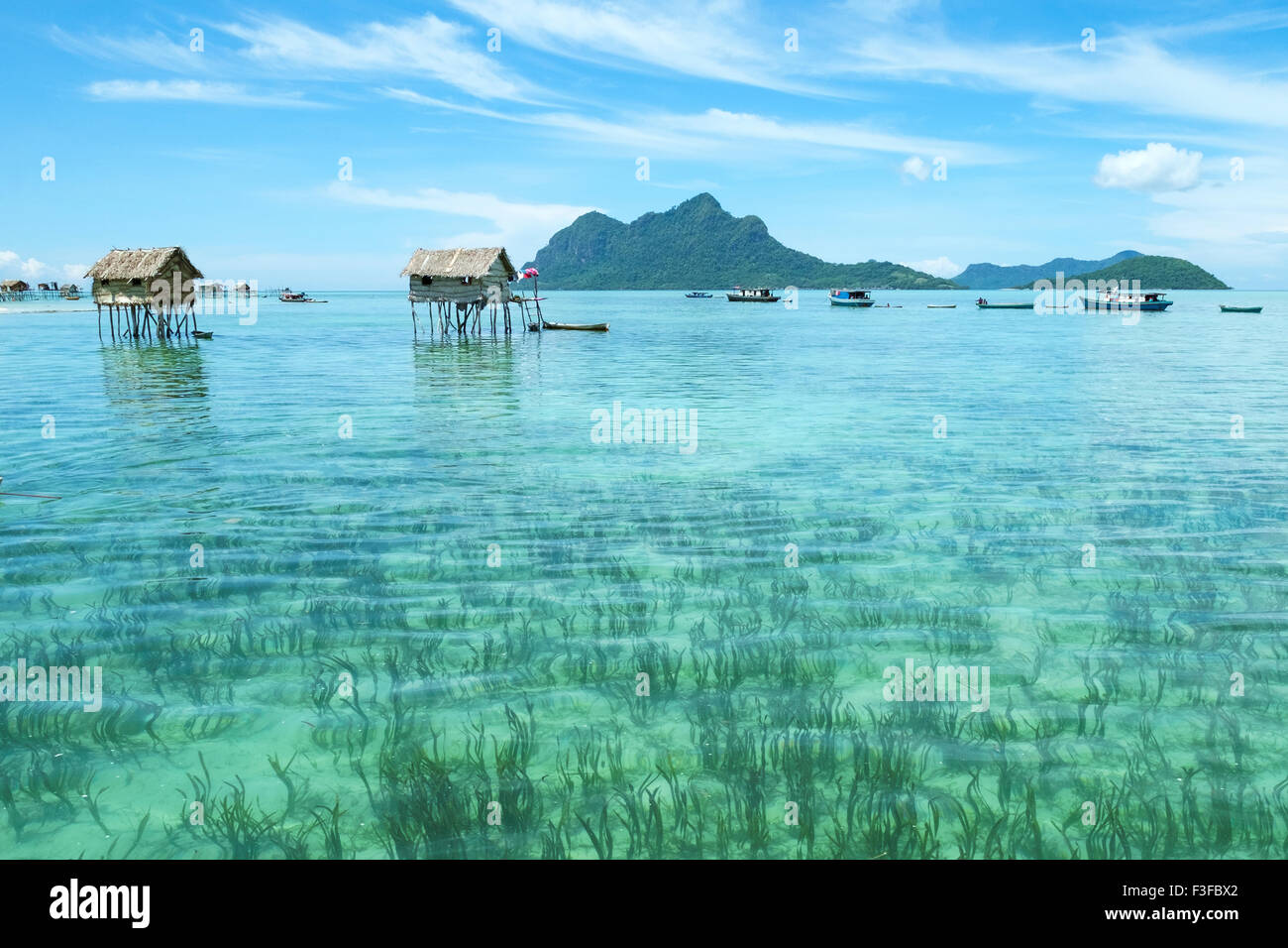 Landscape of Mabul Maiga water village in Sabah, Borneo, Malaysia Stock ...