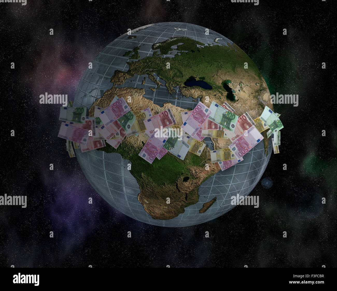 Money world notes globe hi-res stock photography and images - Alamy