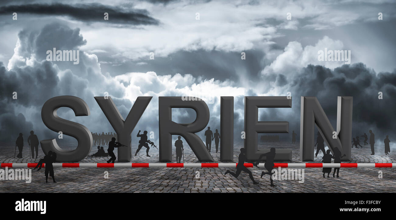Letters spelling Syrien, Syria, asylum symbol, refugees Stock Photo - Alamy