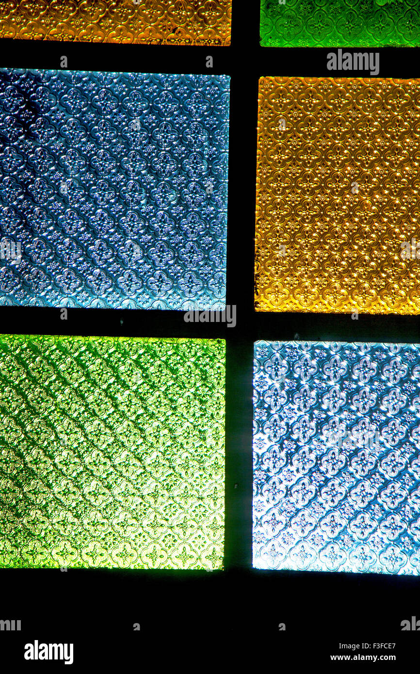 colorated glass and sun in morocco africa window and light Stock Photo ...