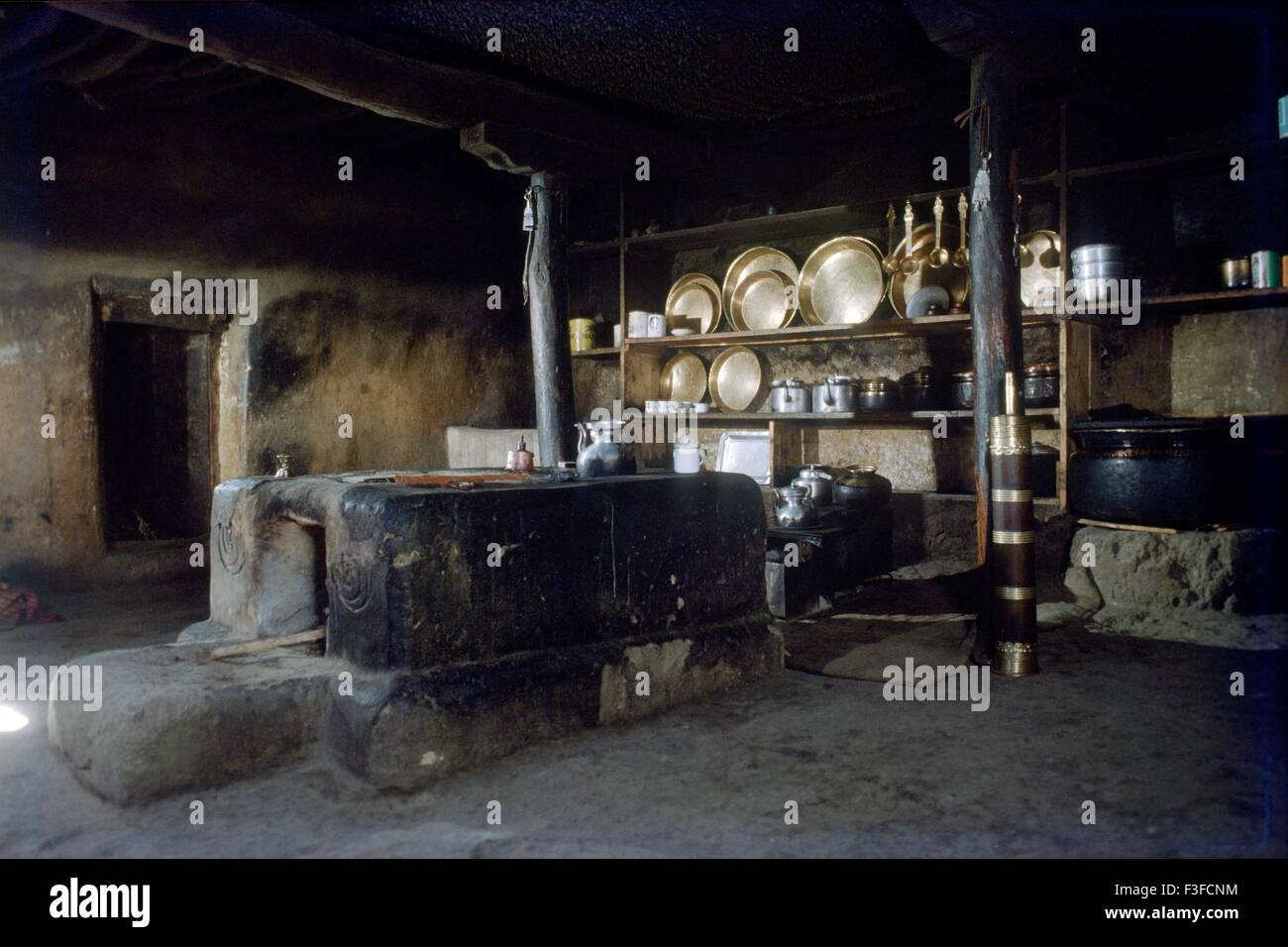 Key Monastery kitchen ; Kye Gompa ; Tibetan Buddhist monastery kitchen ...