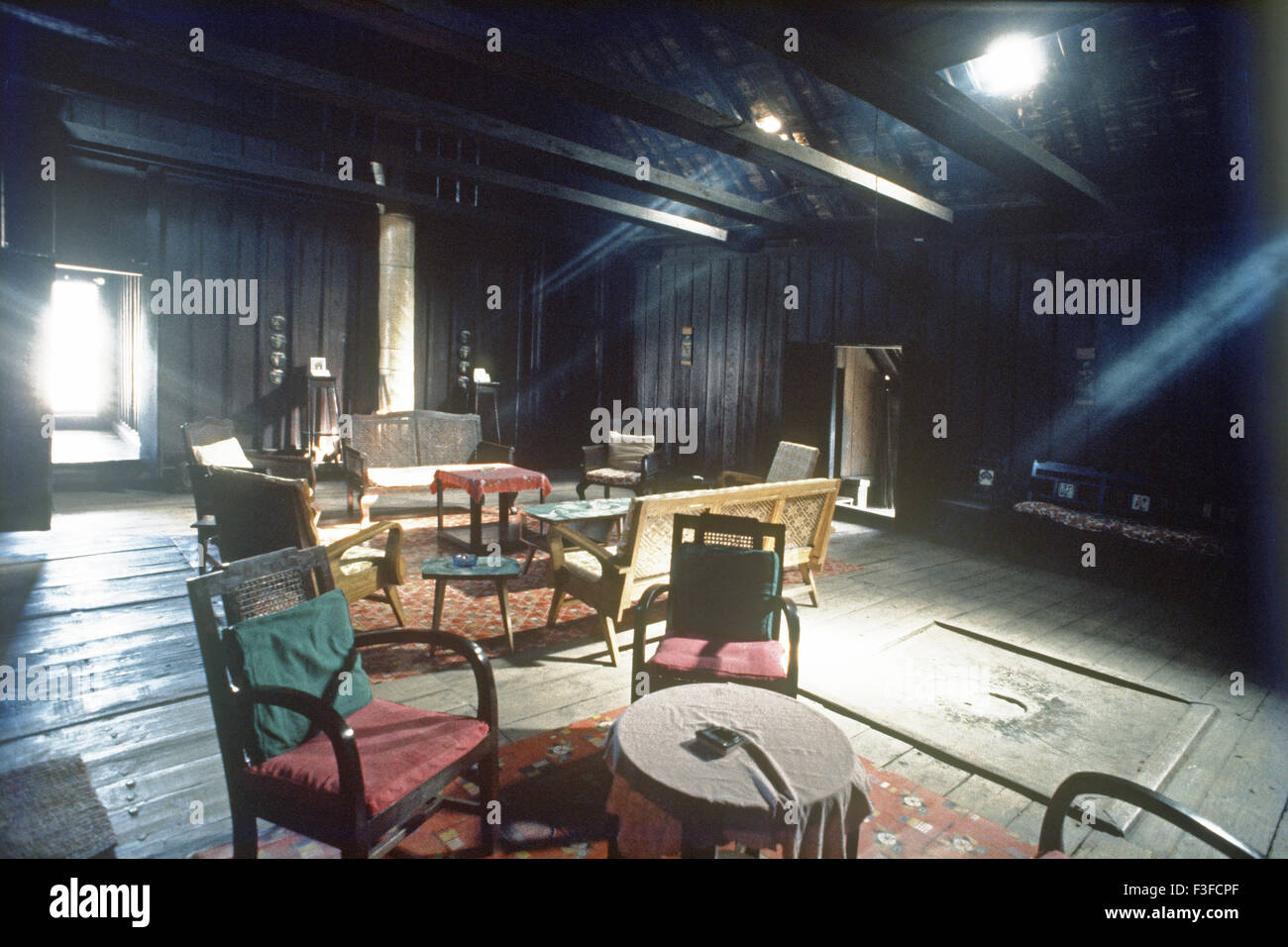 Wooden palace interior ; Smit village ; Khasi Hills ; Shillong ...
