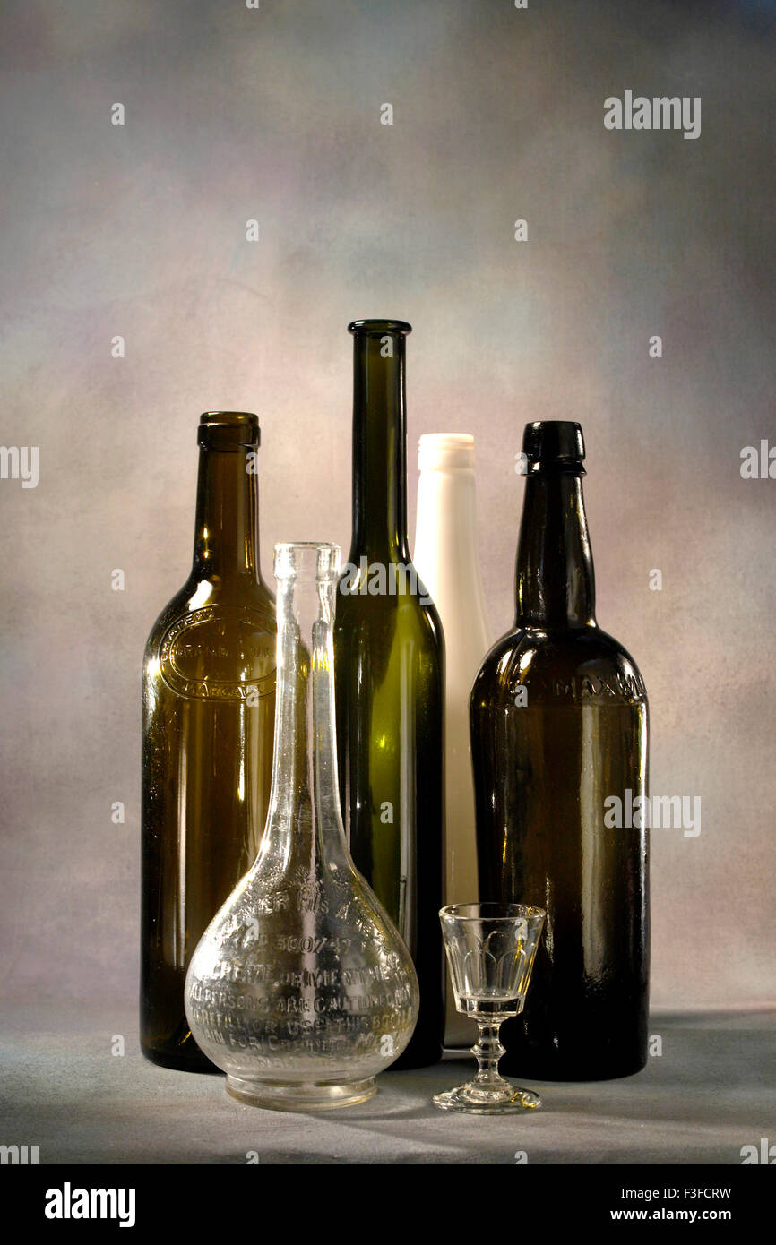 Art classic glass works bottle with abstract background Stock Photo - Alamy