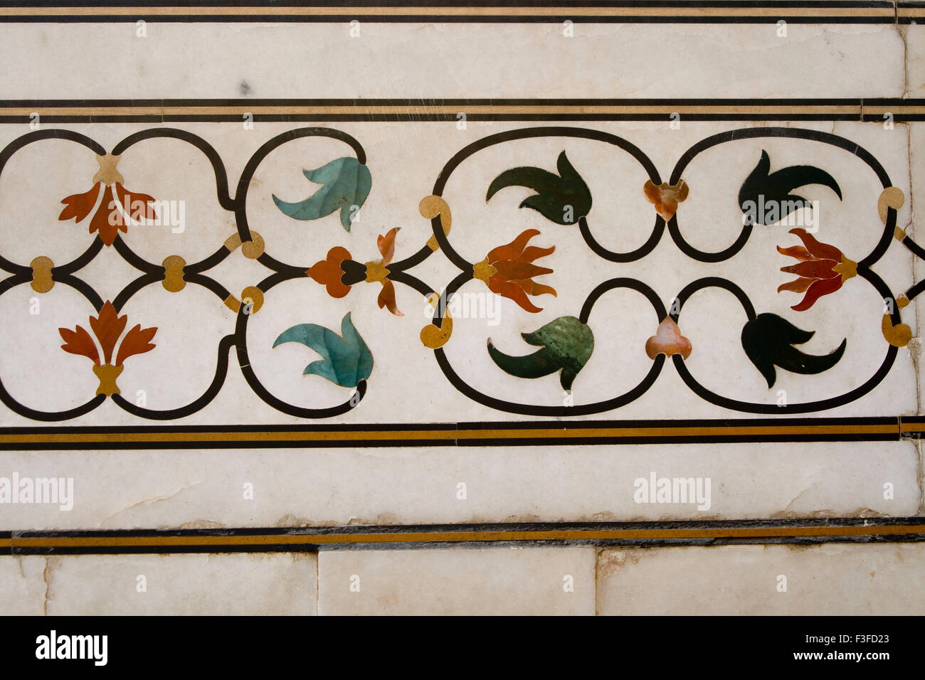 Taj Mahal flower curving on marble Taj Mahal ; Agra ; Uttar Pradesh ...