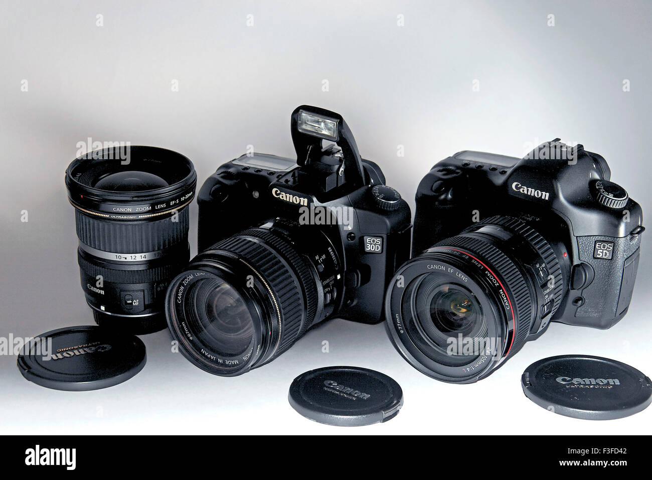 Two Cannon cameras with white background Stock Photo - Alamy