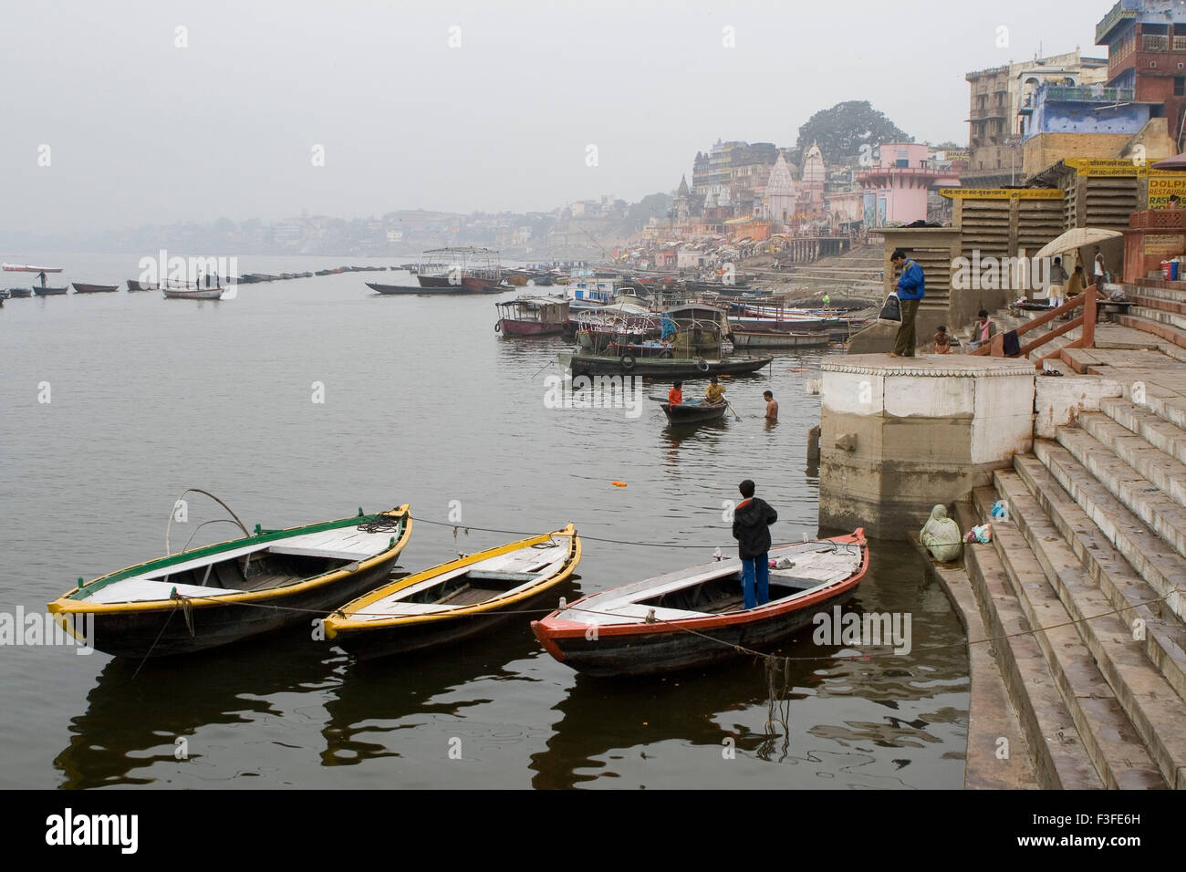Boat floating in Ganga river ; Varanasi ; Uttar Pradesh ; India Stock ...