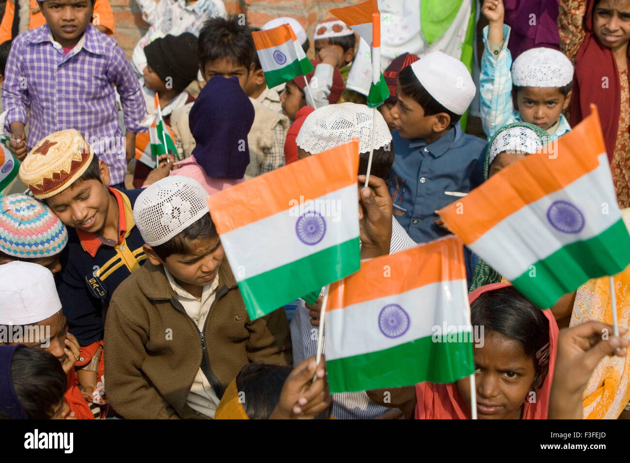 Muslim children with Indian flag on republic day 26th January in ...